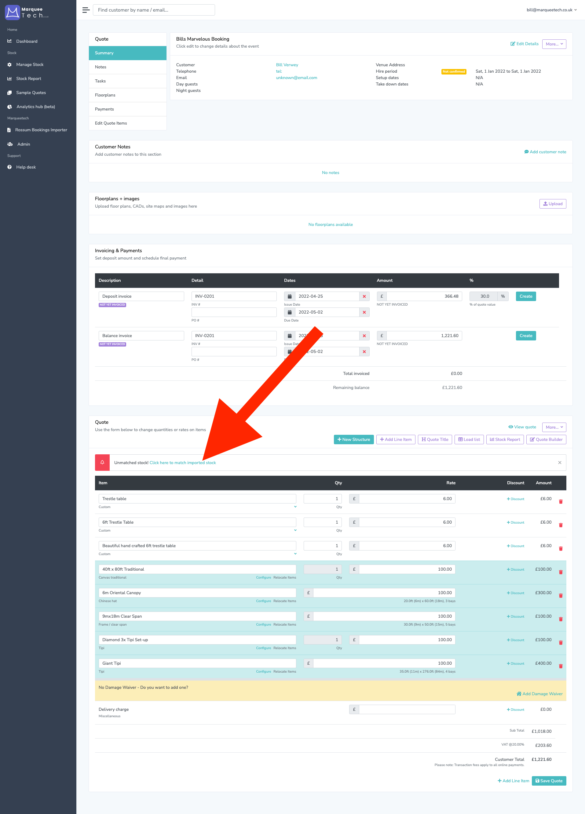 Matching stock to migrated bookings – SAAS BRELLA